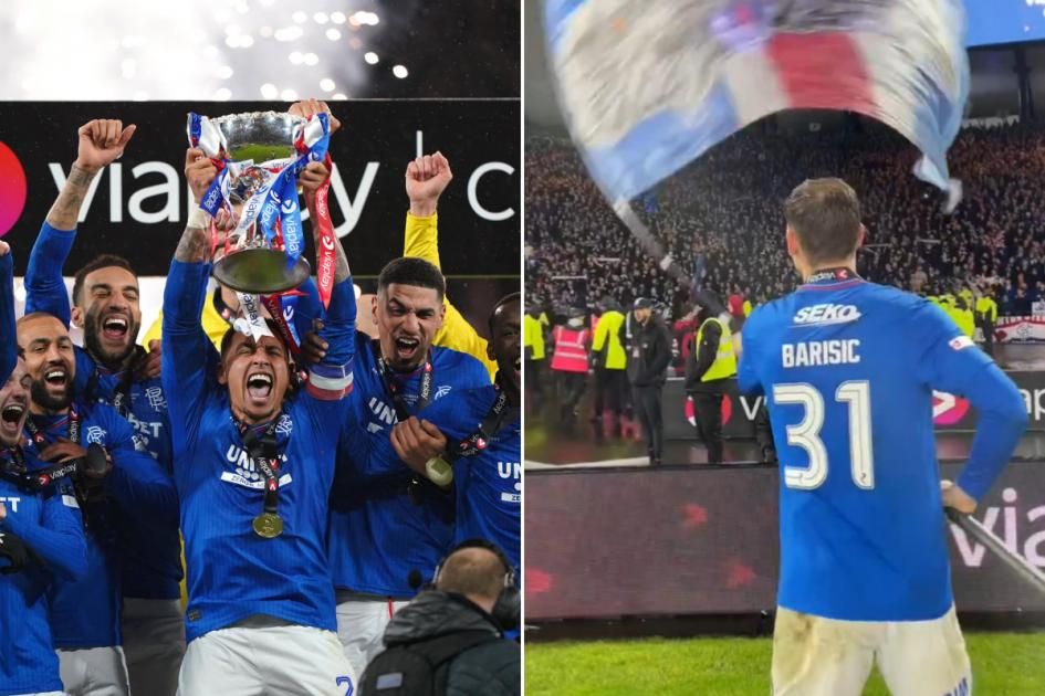 Borna Barisic joins Rangers ultras with epic flag…
