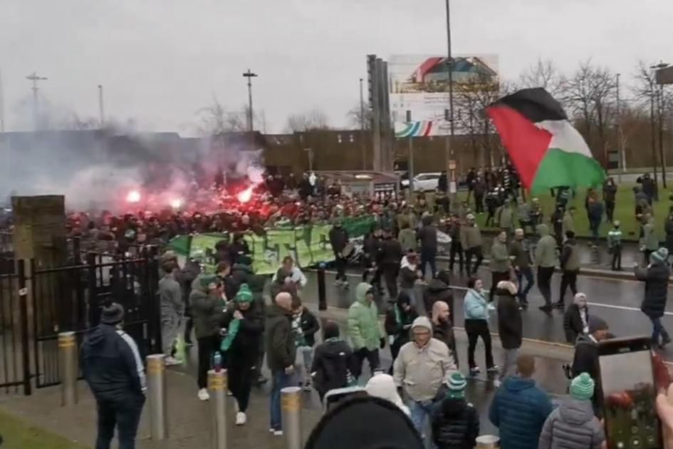 Watch as Celtic ultras march to Parkhead with pyro…