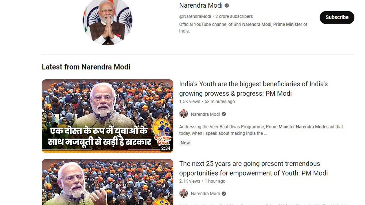 PM Modi hits 2 crore subscribers on YouTube