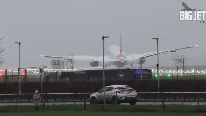 Watch: Plane makes hair-raising landing at Heathrow…