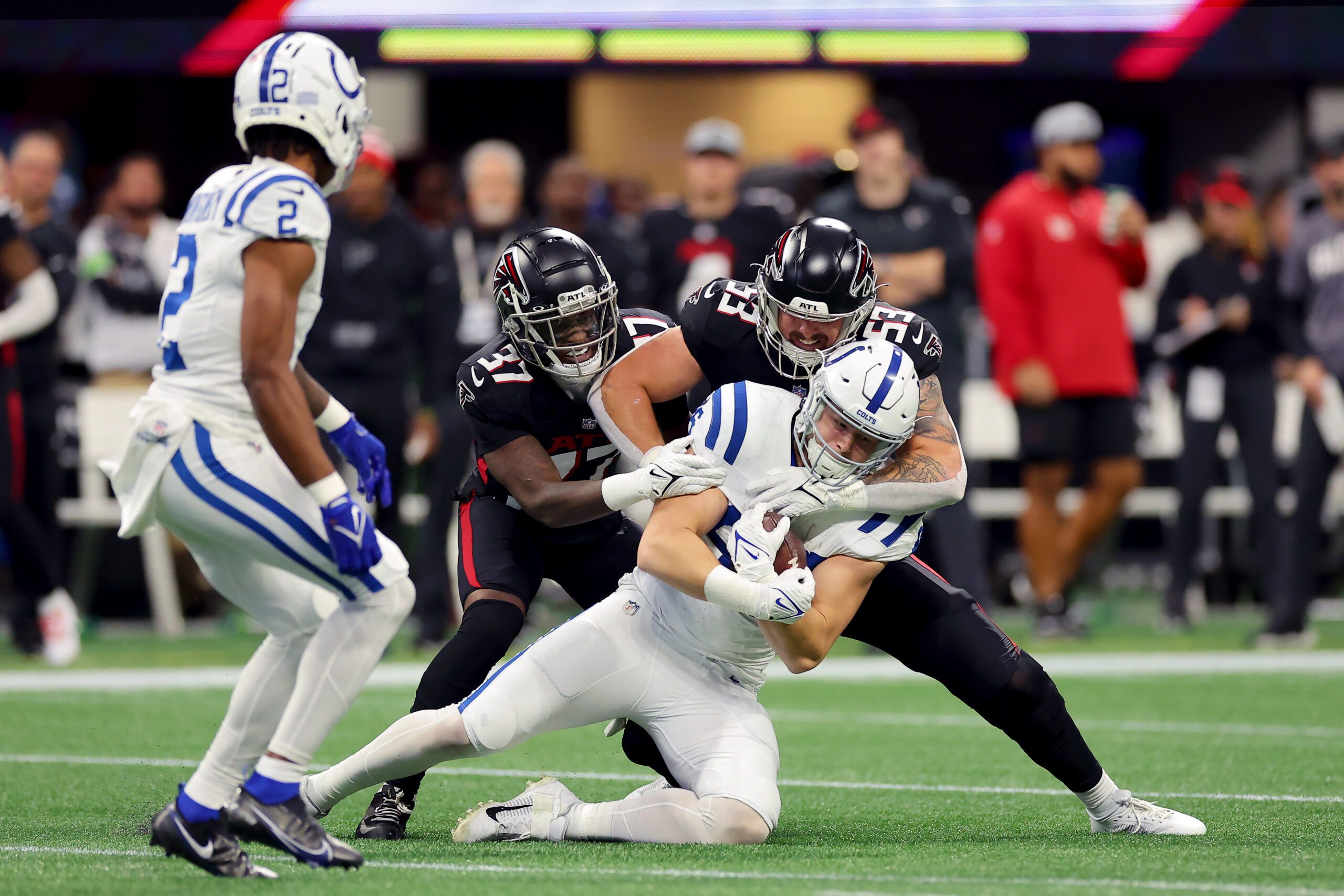 Falcons safety DeMarcco Hellams, Drew Dalman out again