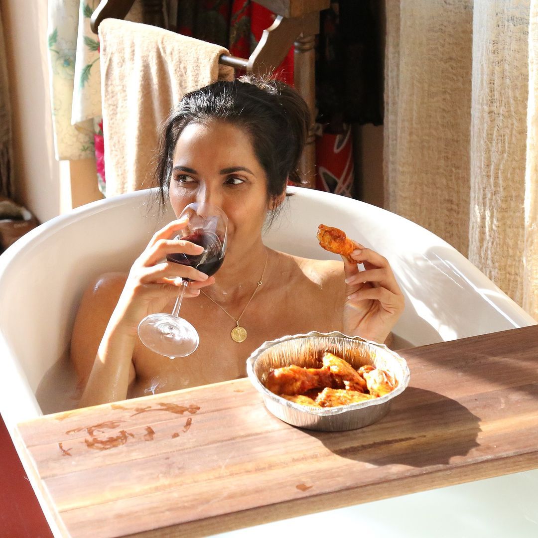 Padma Lakshmi's Playful Multitasking Moment in Bathtub…
