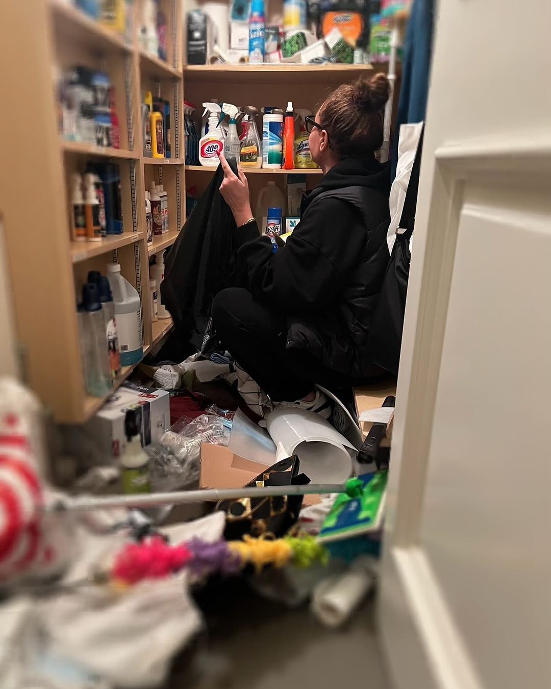 Leah Remini's Candid Cleaning Closet Reflection