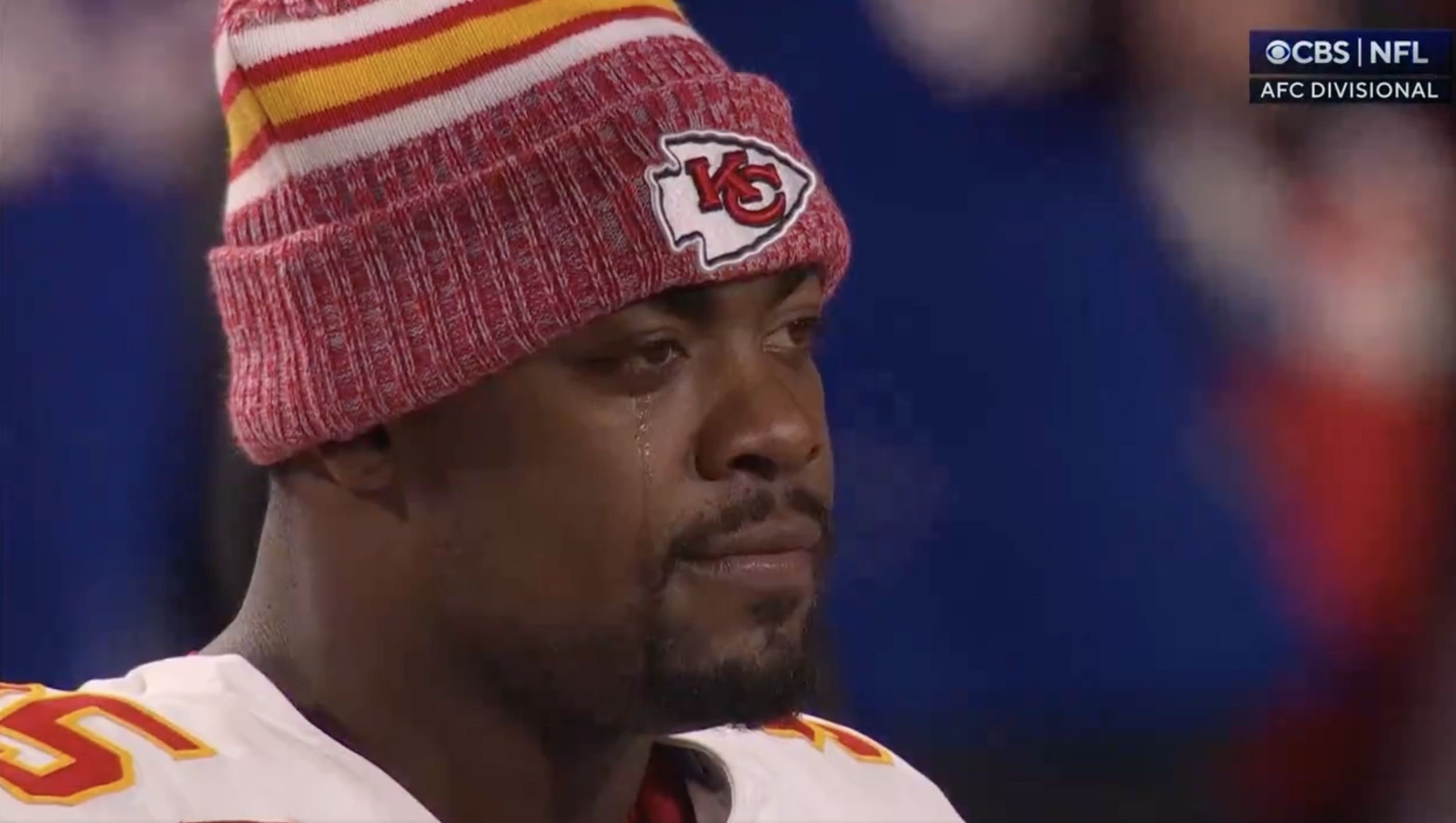 NFL fans turned a sideline shot of Chris Jones crying…