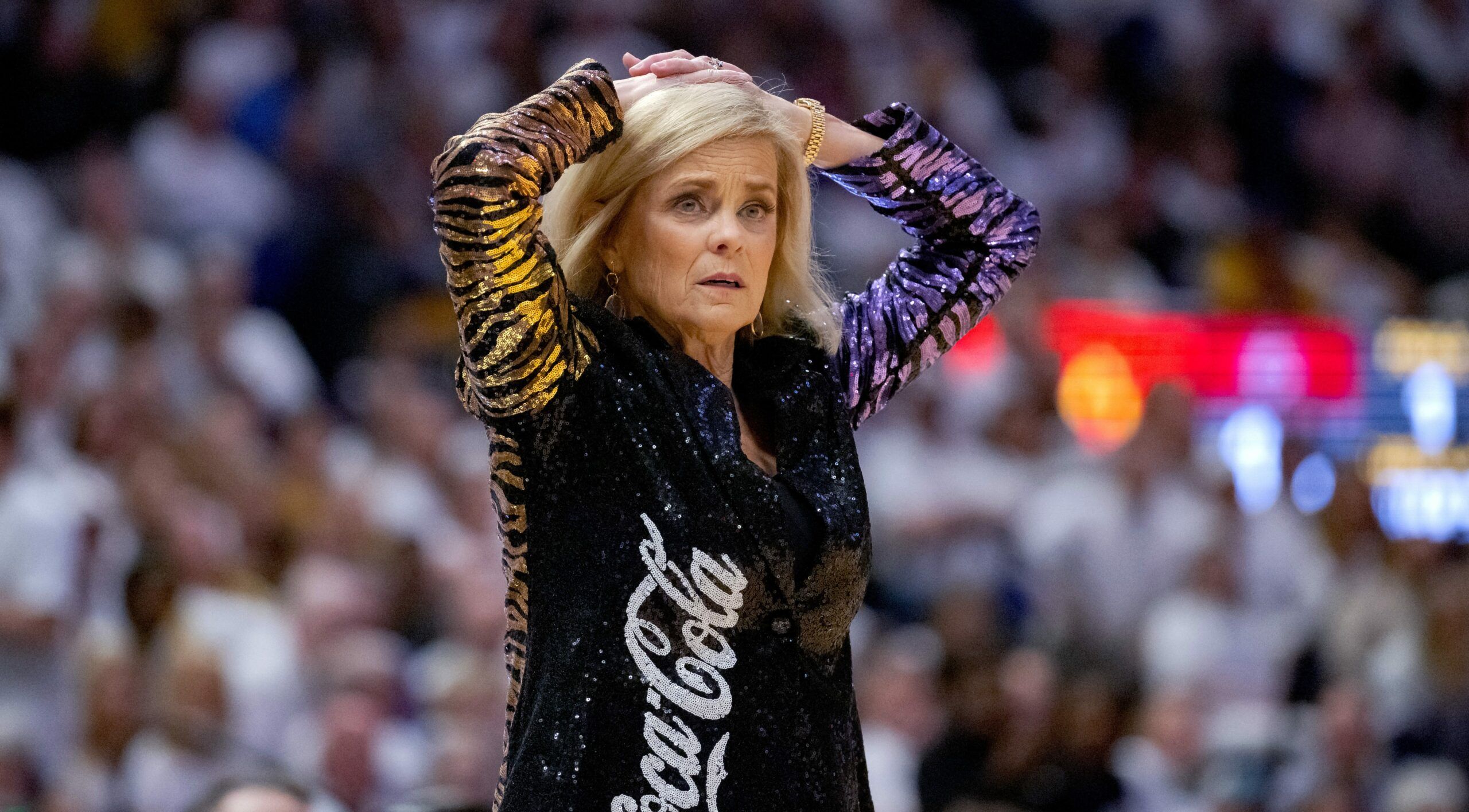 Kim Mulkey wore the funkiest Coca-Cola branded outfit…