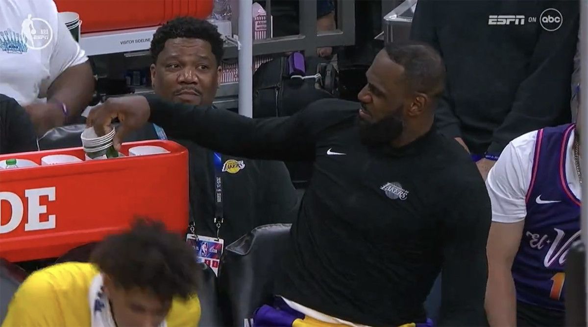 LeBron James Uses Prop on Bench to Reenact Anthony…
