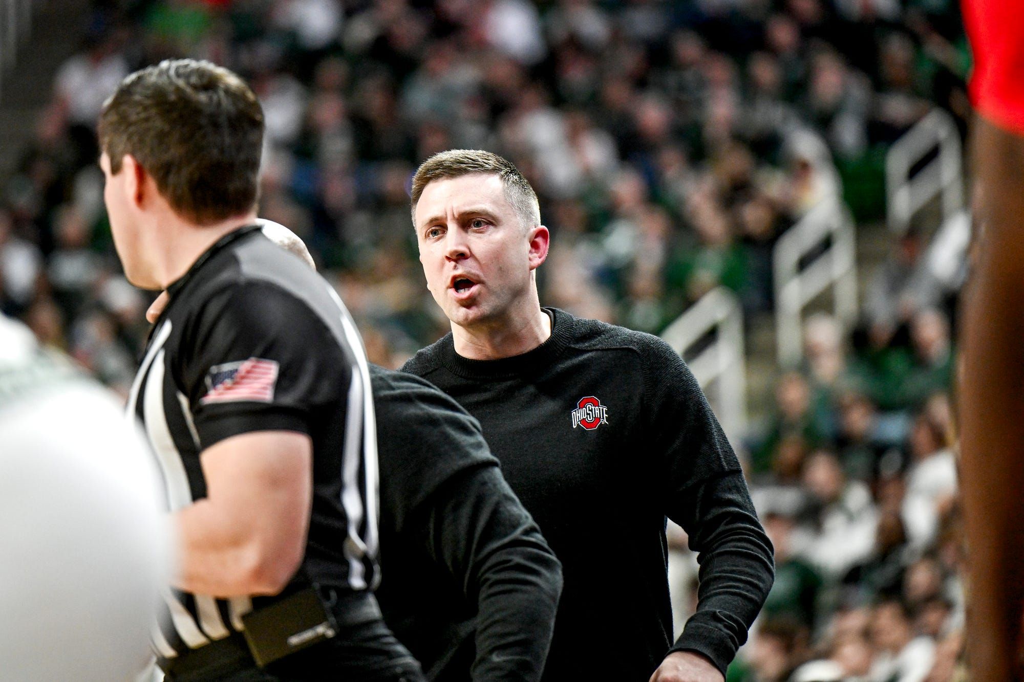 Ohio State head coach Jake Diebler reacts to dramatic…