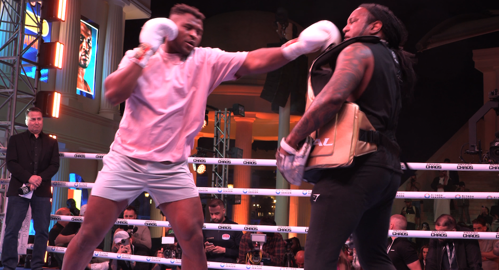 Video: Francis Ngannou shows boxing evolution at open…