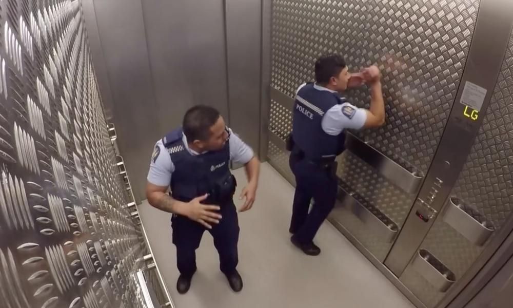 Fuzz in an elevator: New Zealand police revamp viral…