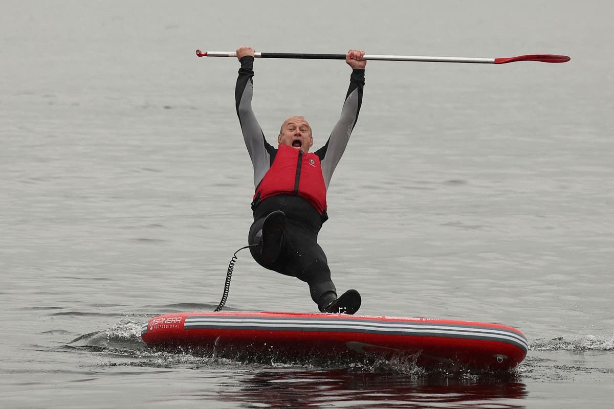 Ed Davey falls into Lake Windermere as he reveals Lib…