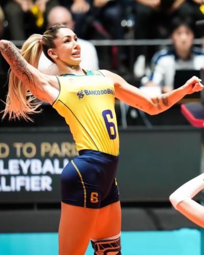 Thaisa Daher And Teammates In Action On Volleyball…