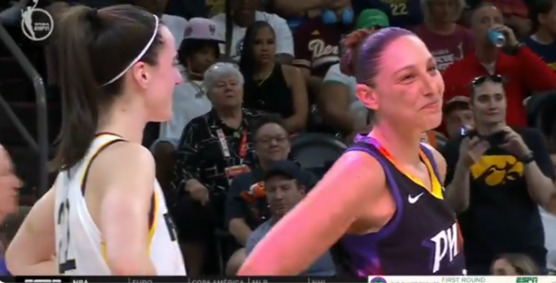 Caitlin Clark and Diana Taurasi sharing a laugh after…