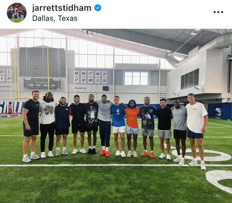 12 Broncos players working out at TCU before training…