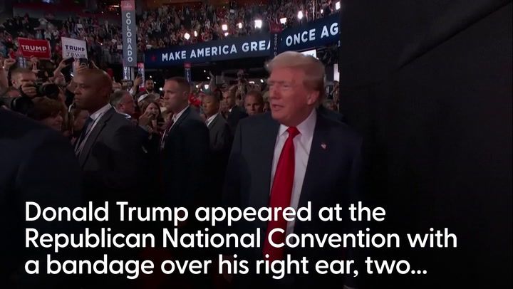 Donald Trump appears with bandage over ear at…