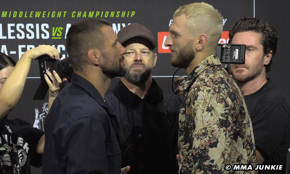 UFC 305 full pre-fight press conference faceoffs:…