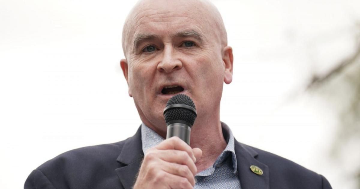 Rail workers' union leader Mick Lynch announces…