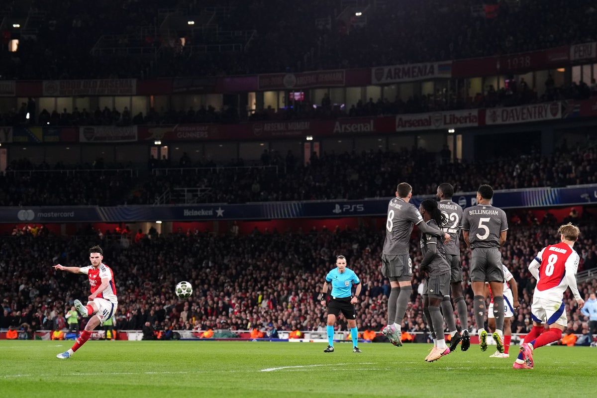 Declan Rice’s free-kick double helps Arsenal to…