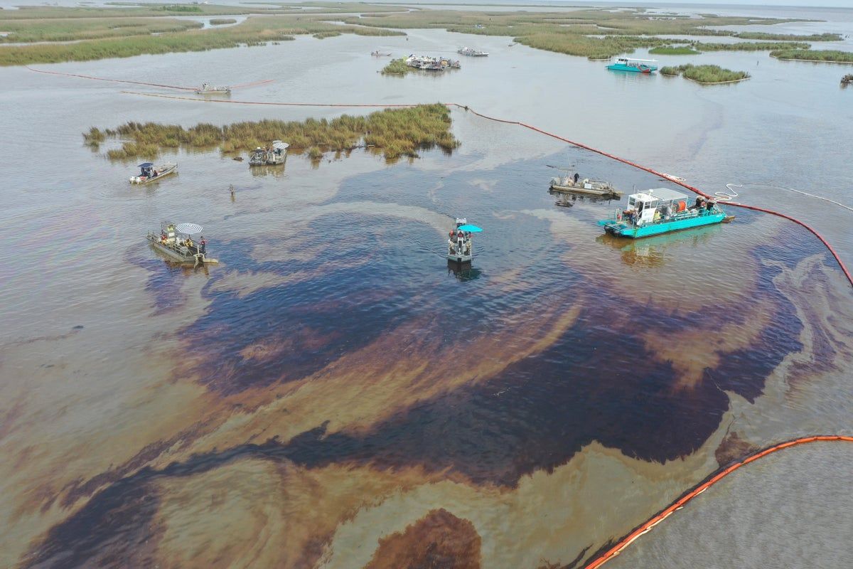 Federal authorities are cleaning up an oil spill in…