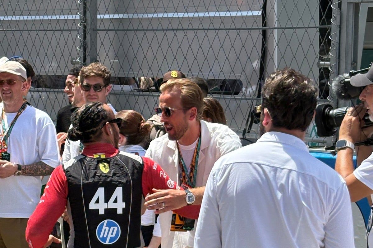 Harry Kane greets Lewis Hamilton as England players…