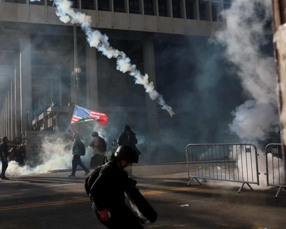 Los Angeles police fire teargas to disperse crowds at…