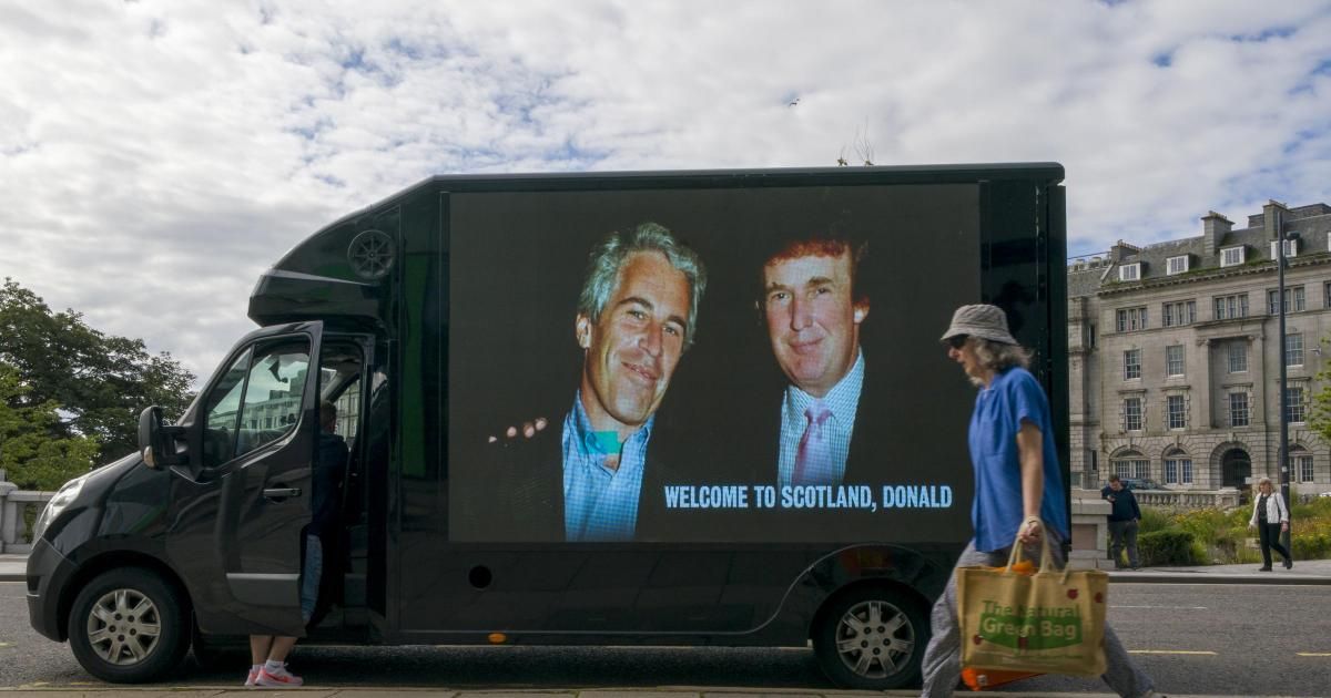 Van with picture of Donald Trump and Jeffrey Epstein…