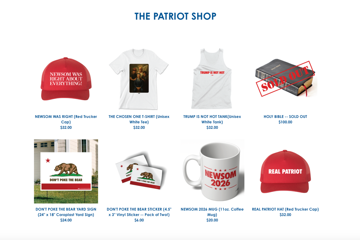 Gavin Newsom has a Trump-trolling merch website. The…