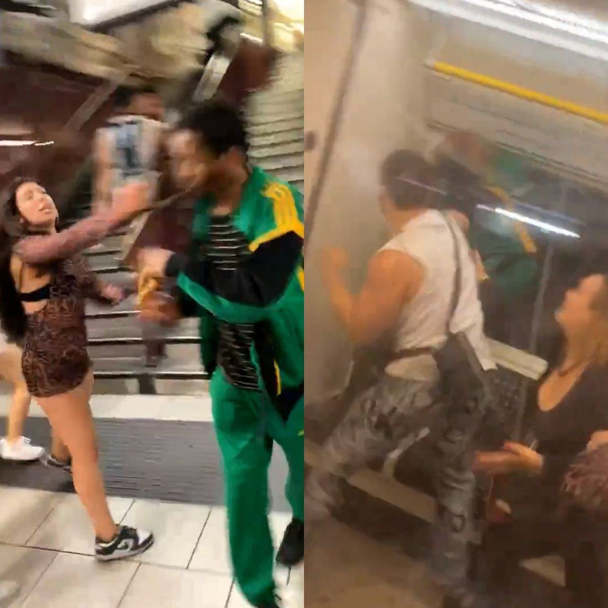 Moment Notting Hill Carnival revellers brawl on Tube…