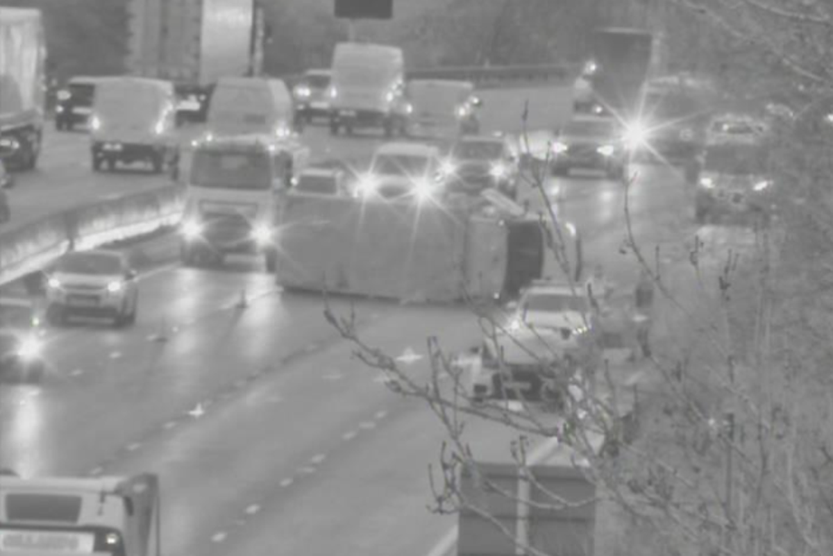 M5 motorway chaos as overturned van causes five miles…