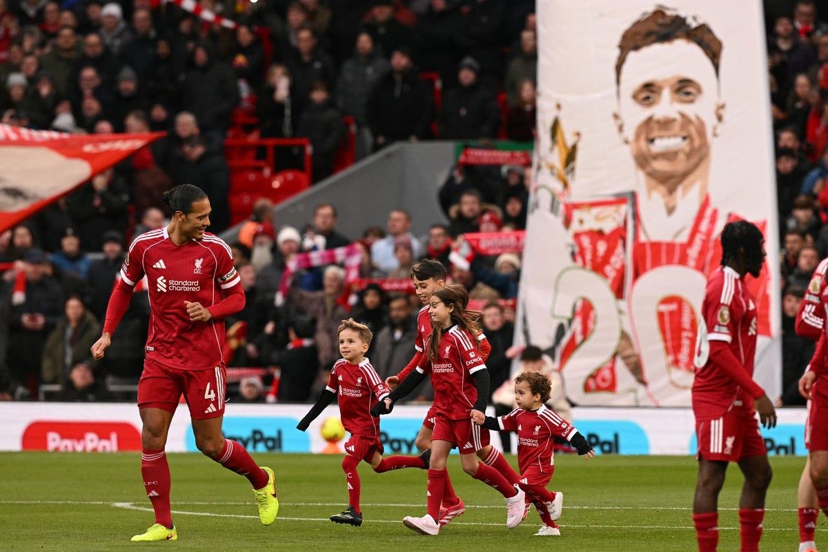 Diogo Jota’s children lead tributes before Liverpool…