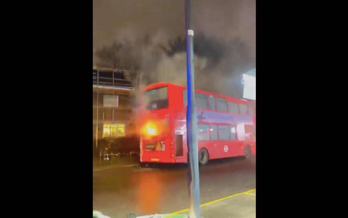 Dramatic footage shows smoke pouring from London bus…