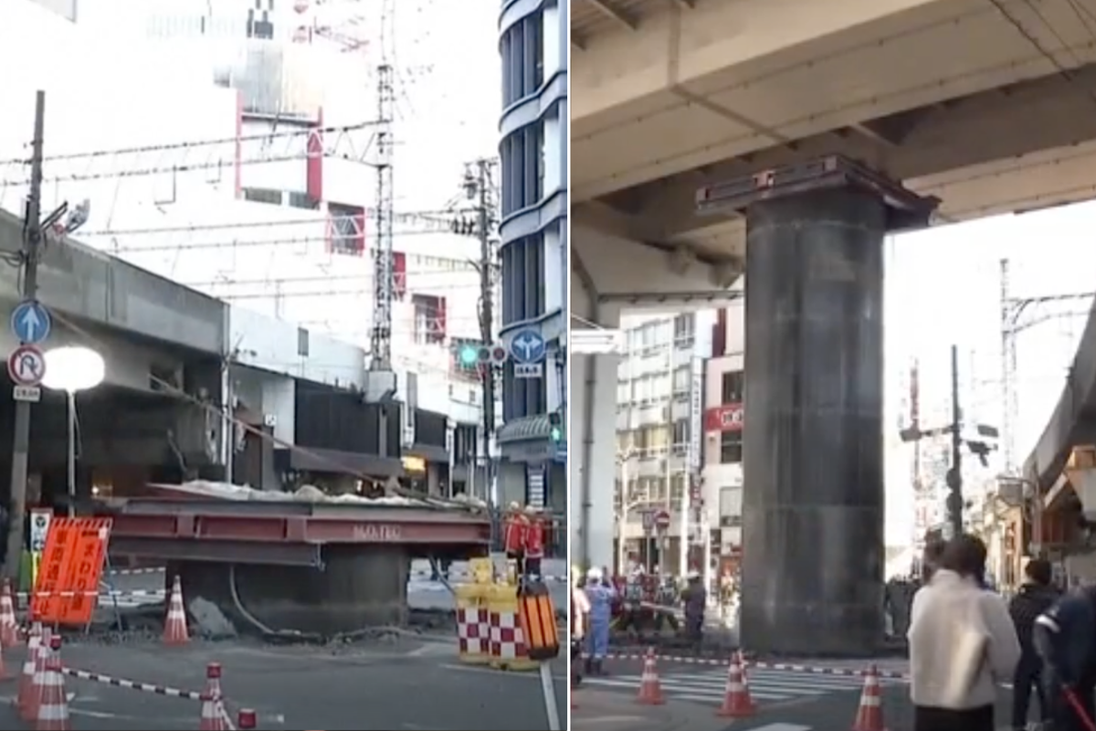 Watch: 13ft pipe shoots out of Japanese highway in…