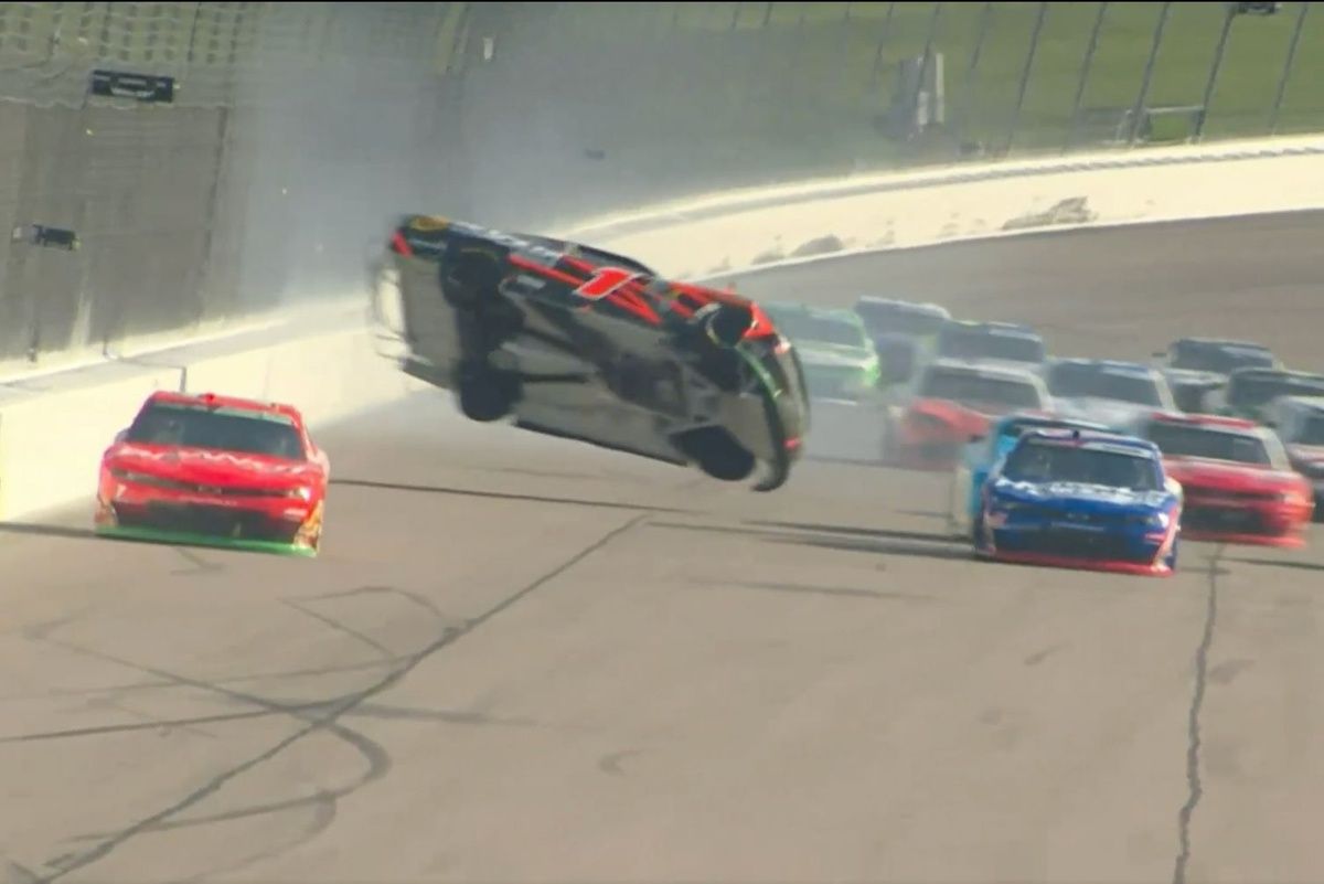 NASCAR red flags race as Carson Kvapil flips wildly in…