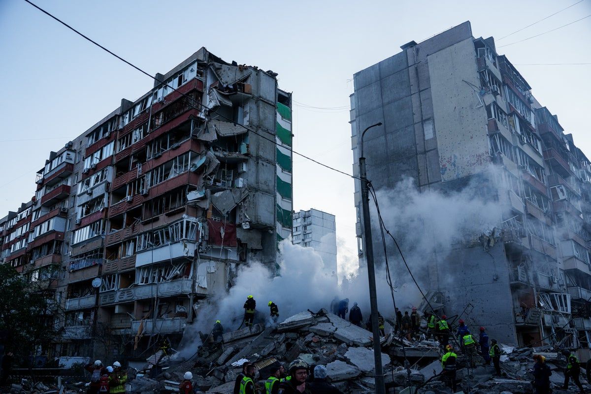 Photos of the aftermath of a Russian missile attack on…