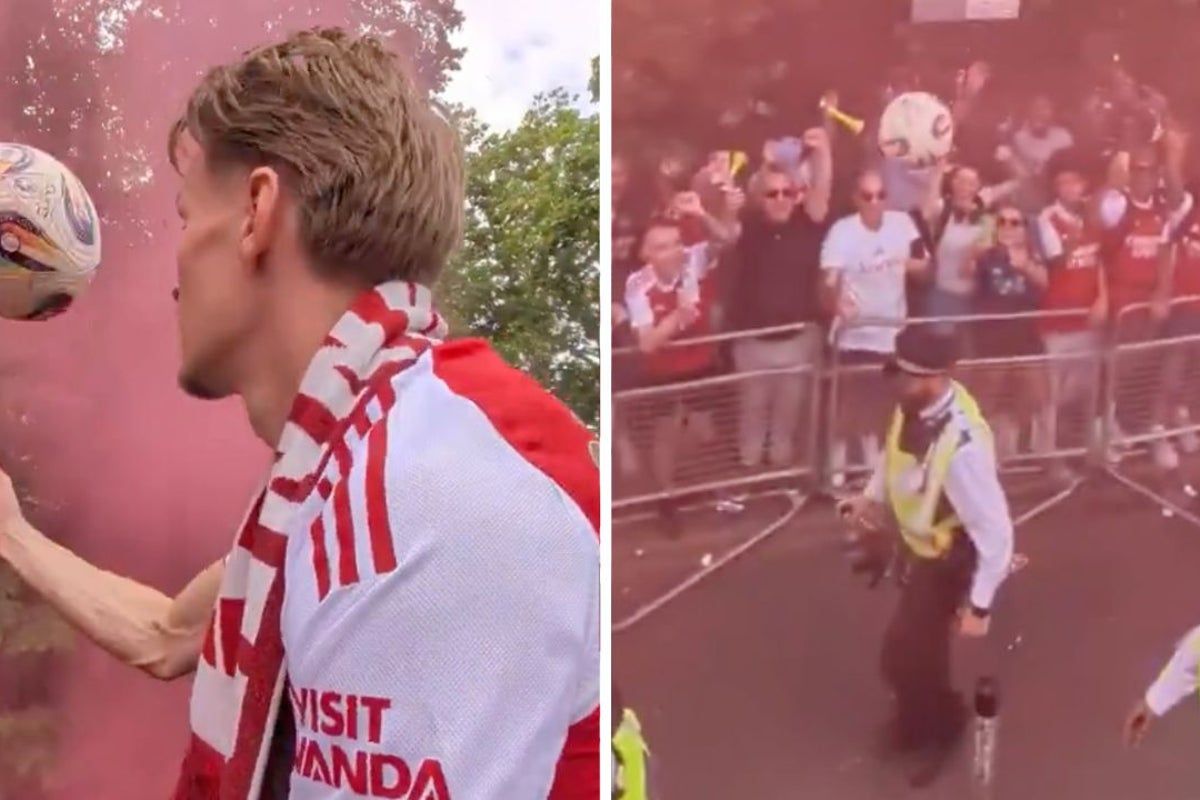 Arsenal’s Martin Ødegaard accidentally hits police…