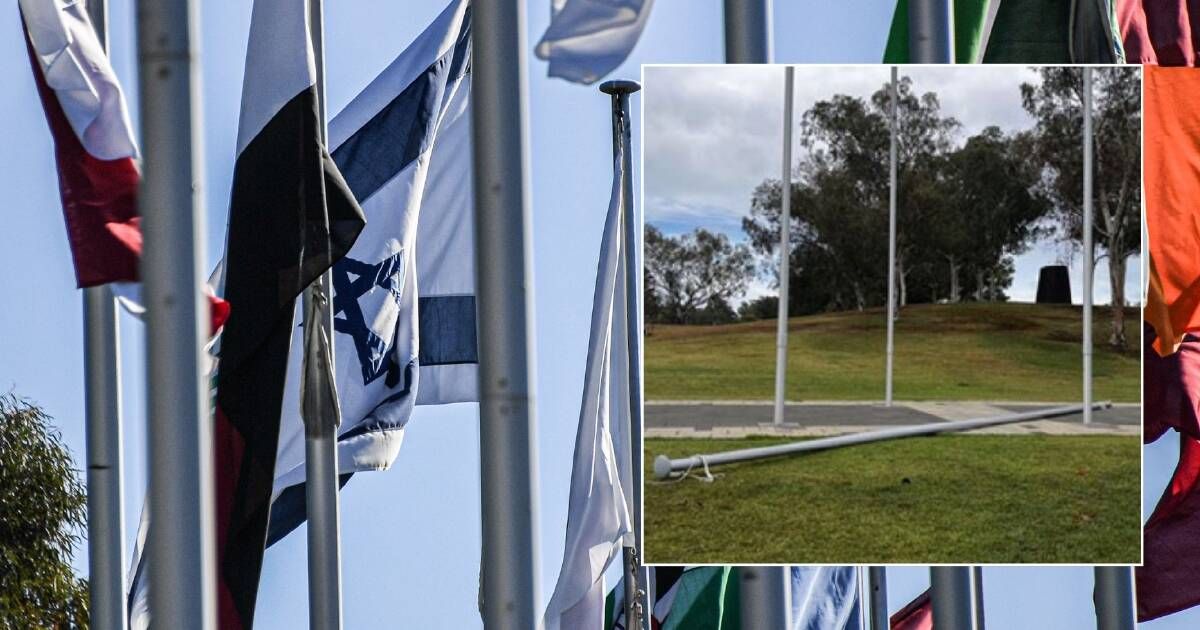 Israeli flagpole cut down with angle grinder days…