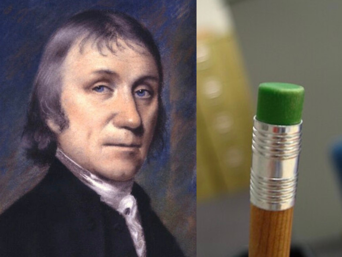 In 1770, a scientist was handling a lump of rubber and…