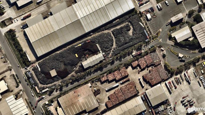 Aerial images show massive stockpile before tyre…