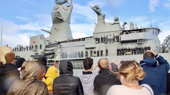 HMAS Arunta docks in Perth after nine months at sea