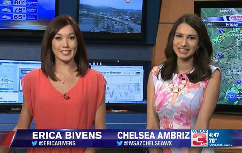 Weather girl Chelsea Ambriz and TV anchor Erica Bivens…