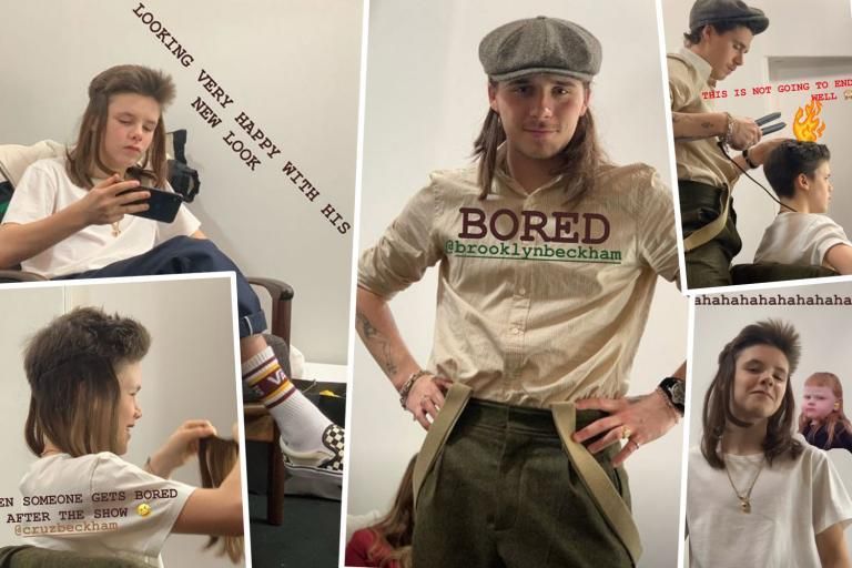 Brooklyn Beckham gives brother Cruz a mullet backstage…