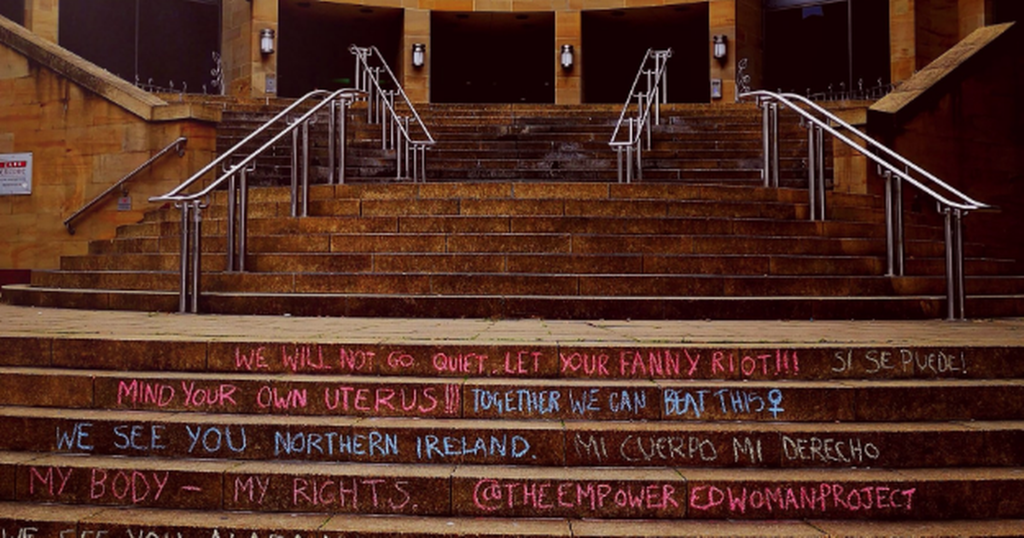 Pro-choice messages displayed in front of Glasgow…