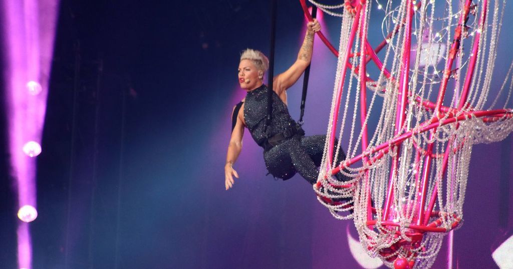 Pink stuns Anfield crowd with spectacular acrobatics…