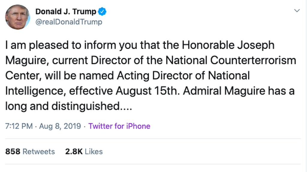 Trump names new acting DNI director as deputy DNI Sue…