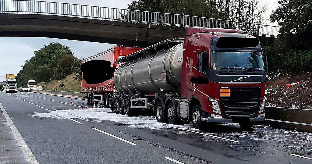 M6 motorway closed after tanker spills 32,000 litres…