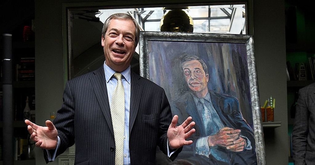 Nigel Farage unveils a portrait of himself as 'Mr…