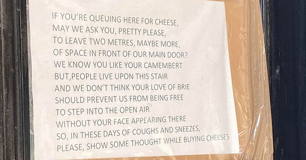 This cheesy poem taped to a main door is perhaps the…