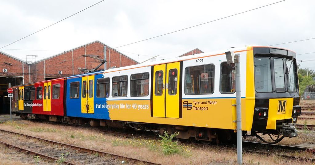 Metro train decked out in 1980s and 1990s design to…