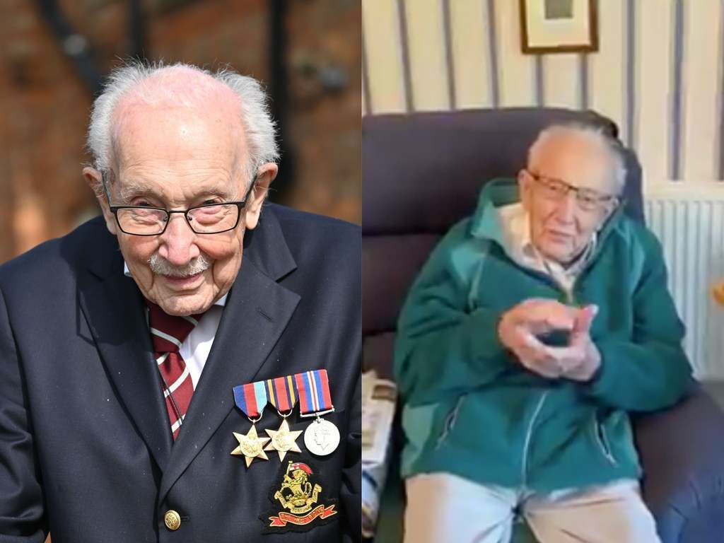 Captain Tom Moore claps for NHS on 72nd anniversary of…